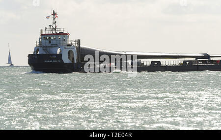 The deck cargo ship MTB BLADE RUNNER TWO delivers a wind turbine blade ...