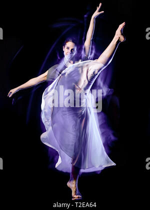 one caucasian woman modern ballet dancer dancing woman studio shot ...
