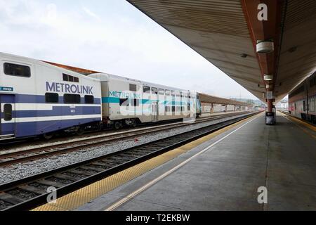 Metrolink train cars, transportation for the greater LA area, at Union ...