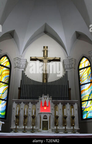 A Japanese Catholic church and its architecture inside. Taken in Beppu ...