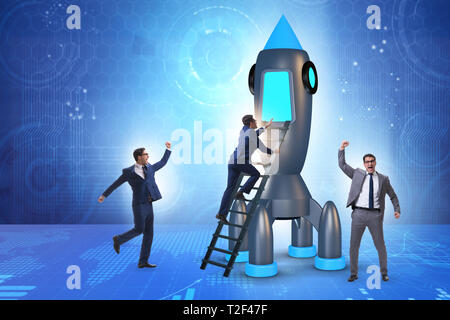 Young businessman boarding space rocket in start-up concept Stock Photo ...