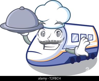 Chef with food subway train isolated in the cartoon vector illustration ...