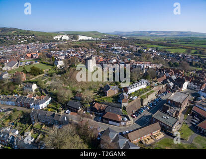 Aerial views of Lewes Castle and Lewes town, East Sussex, UK Stock ...