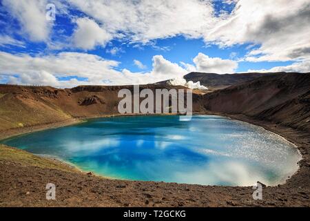 Volcanic lake, crater lake Viti at the central volcano Krafla, Myvatn ...