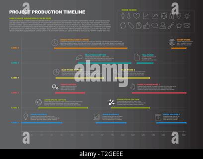 Vector dark horizontal progress timeline template with six years ...