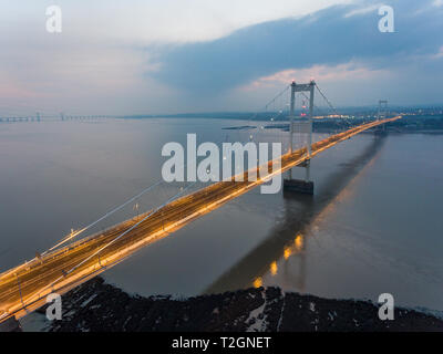 An aerial view of the Severn Bridge, First Severn Bridge, Linking Wales ...