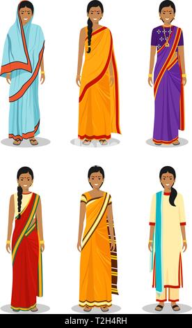 Young women in Indian saree isolated on white background. Vector ...