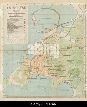 'Ching-tao (Tsing-tau)'. Qingdao antique town city plan. China 1915 old ...