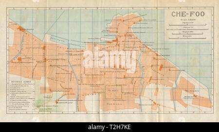 'Chefoo'. Yantai antique town city plan. China 1915 old map chart Stock ...