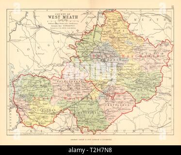 COUNTY WESTMEATH: Antique county map. Leinster. Ireland. BARTHOLOMEW ...