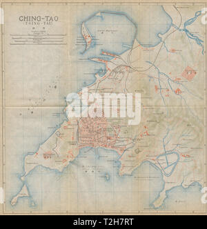 'Tsing-tau or Ching-tao'. Qingdao antique town city plan. China 1924 ...