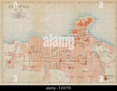 'Chefoo'. Yantai antique town city plan. China 1924 old map chart Stock ...