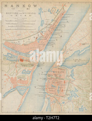 'Hankow with Hanyang & Wuchang'. Hankou. Wuhan antique town city plan ...