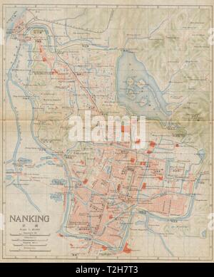 'Nanking'. Nanjing antique town city plan. China 1924 old map chart ...