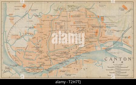 'Canton'. Guangzhou antique town city plan. China 1924 old map chart ...