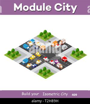 Isometric roads. Highway or city street road map elements, 3d road ...