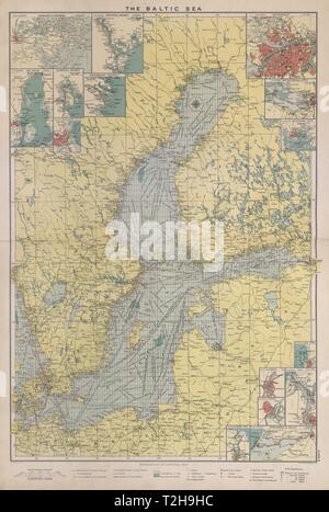 Baltic Sea sea chart. Ports lighthouses mail routes dockyards. LARGE ...