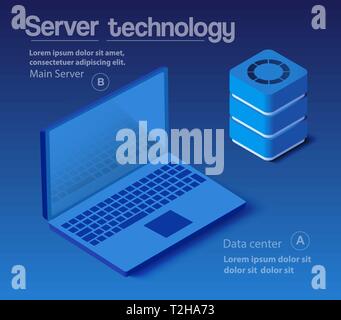 desktop computer screen with keyboard and server equipment vector ...