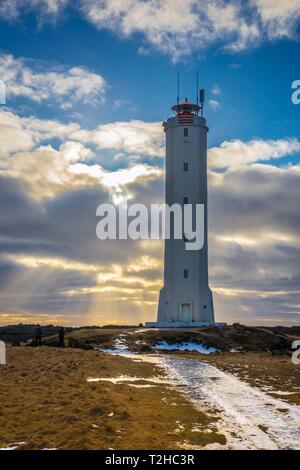 Malarrif lighthouse in Snaefellsnes peninsula at sunset, Iceland Stock ...