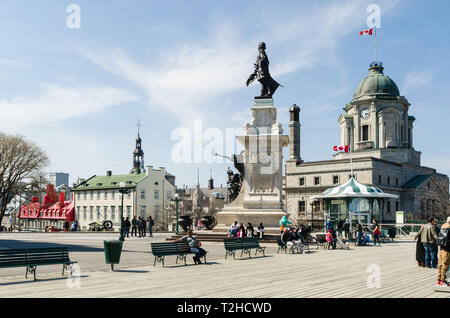 Canada, Quebec, Quebec City. Monument to Samuel de Champlain, explorer ...
