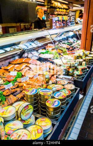 Meat counter Kauppahalli the market hall Turku Finland Europe Stock ...