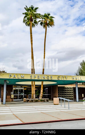 Palm Springs City Hall, palm trees and modern architecture, California ...