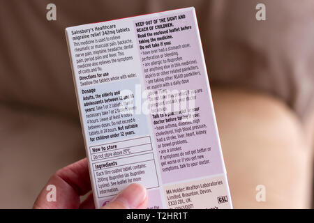Photograph of the instructions on the back of a box of Paracetamol ...