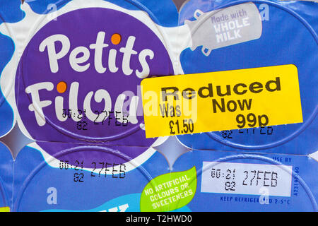 Yellow reduced sticker on multipack of Yoplait Petits Filous yogurts ...