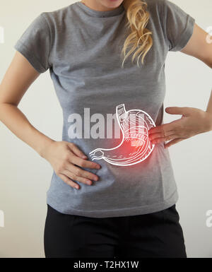 highlighted red stomach / injured organ / biomedical illustration Stock ...
