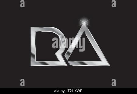 silver letter RA metal combination alphabet logo icon design with grey ...