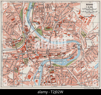 BERNE. Vintage town city map plan. Switzerland. Berne, 1930 Stock Photo ...