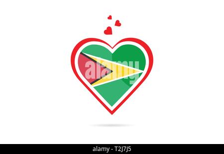 Guyana heart flag logo. Country name text around Guyana flag in a shape of heart. Modern vector ...