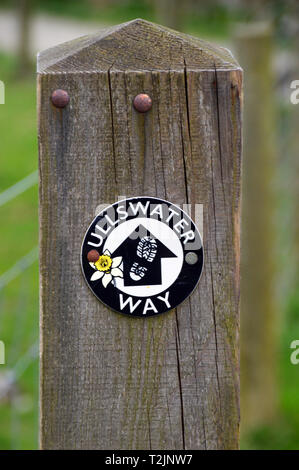 Waymarker on Wooden Post for Ullswater Way a 20 Mile Walk around the ...
