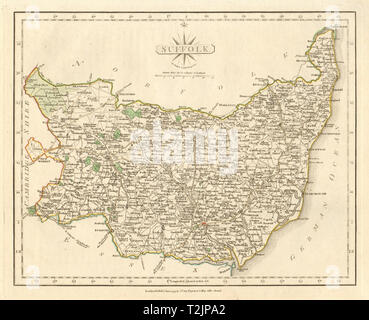 Antique county map of SUFFOLK by JOHN CARY. Original outline colour ...