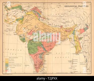 INDIA: Geological map. Tertiary Cretaceous Archaean Purana Gondwana ...