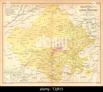 INDIA: Rajasthan: Rajputana & Ajmer-Merwara, 1897 antique map Stock ...