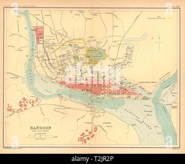 BRITISH BURMA. Rangoon (Yangon) city plan. Myanmar. Cantonment, 1929 ...