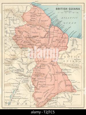 BRITISH GUIANA (GUYANA) . Vintage map. Guyana. Caribbean, 1914 Stock ...