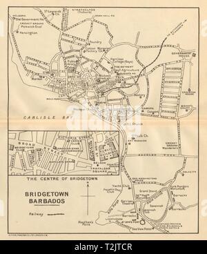 BRIDGETOWN. Vintage town map. Barbados. West Indies. Caribbean, 1914 ...