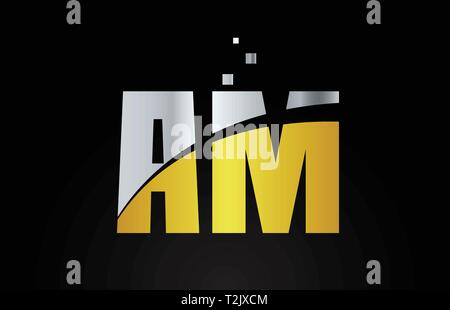 silver letter AM metal combination alphabet logo icon design with grey ...