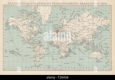 FRENCH COLONIES & établissements Français en 1870. Planisphere 1931 old ...