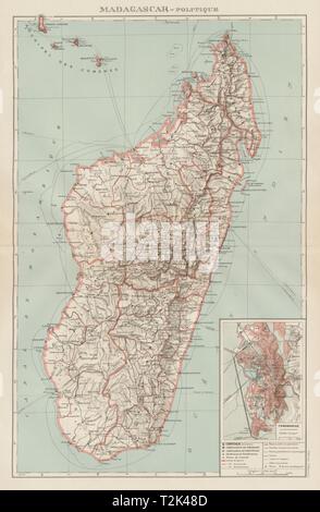 COLONIAL MADAGASCAR. Tananarive/Antananarivo city plan. Comoros Mayotte ...