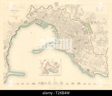 GENOA GENOVA GÊNES: Antique town plan. City map. Italy. BRADSHAW, 1890 ...