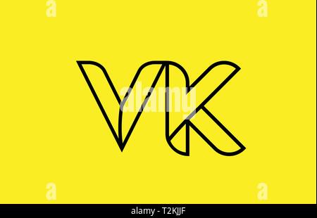 Black and Yellow VK Logo. Letter Design Vector with Red and Black ...