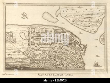 'Ville de Cochin'. India. Kochi town city plan. BELLIN / SCHLEY 1755 ...