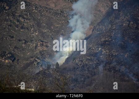 A mountain is seen engulfed in fire at Bubjen in the mountains of ...