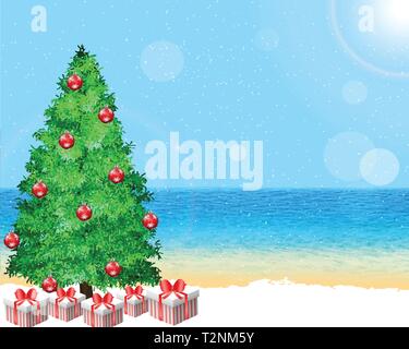 merry christmas pine tree with snow and leaves design, winter season ...