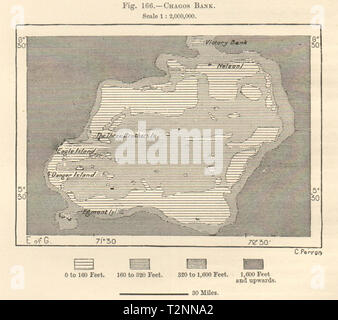 Great Bank of Chagos. Indian Ocean. Sketch map 1886 old antique plan ...