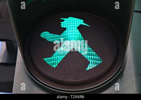 German traffic light - pedestrian green light. Typical pedestrian ...