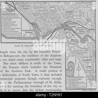 Plan of the City of Melbourne. Melbourne. Australia 1890 old antique ...